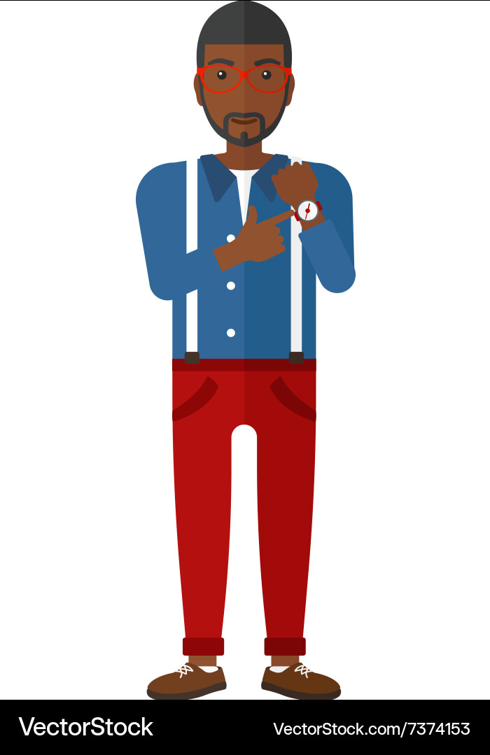 Angry boss pointing at wrist watch Royalty Free Vector Image