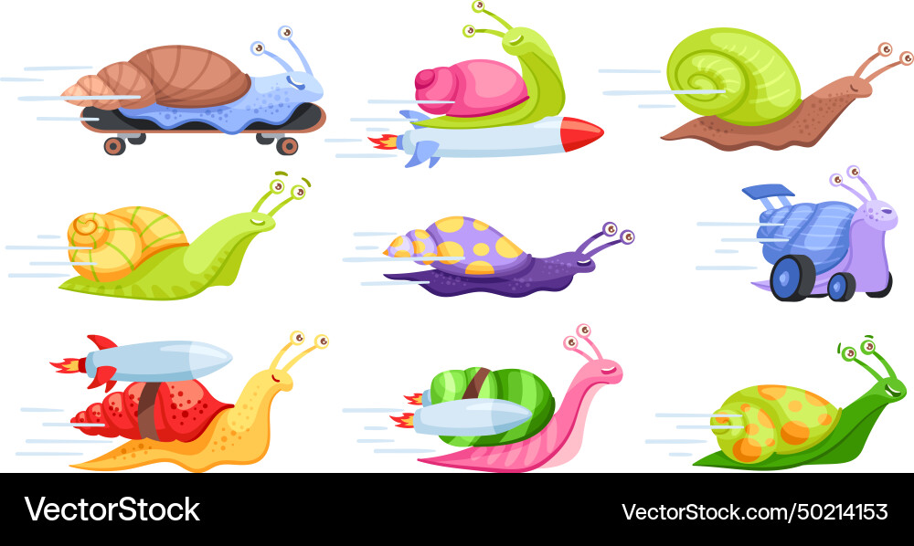Cartoon fast snails turbo rocket fast-moving Vector Image