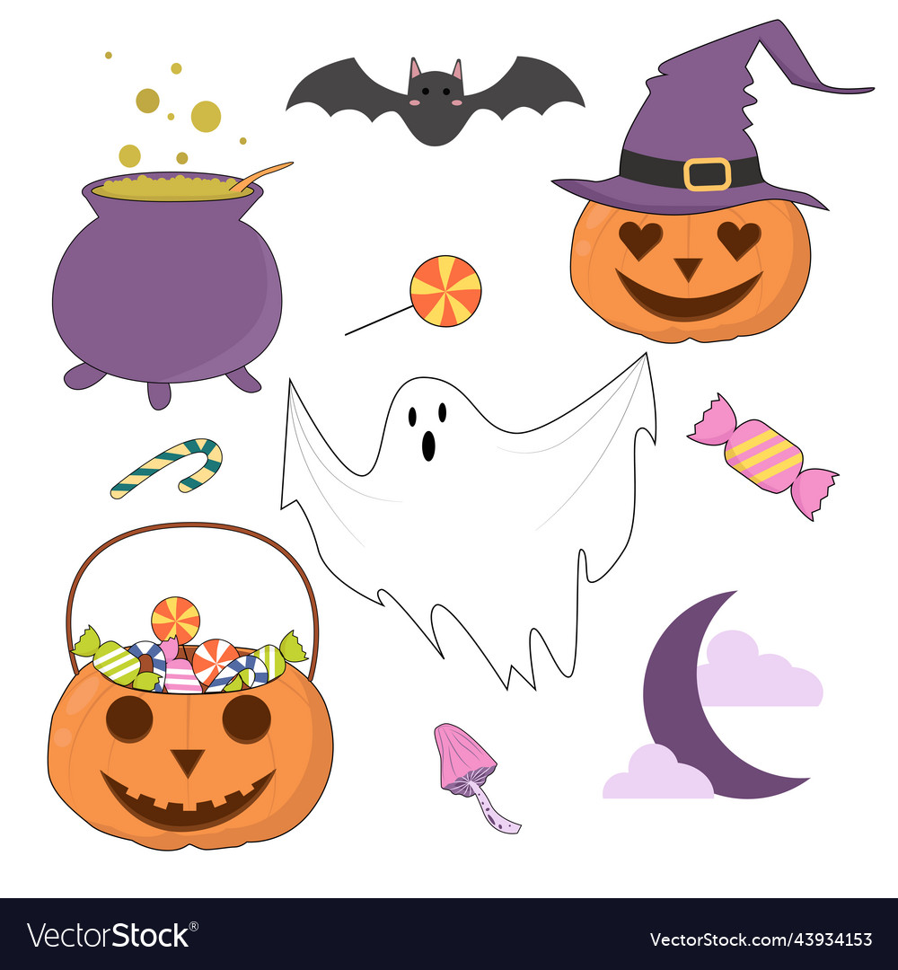 Halloween with scary and cute elements Royalty Free Vector