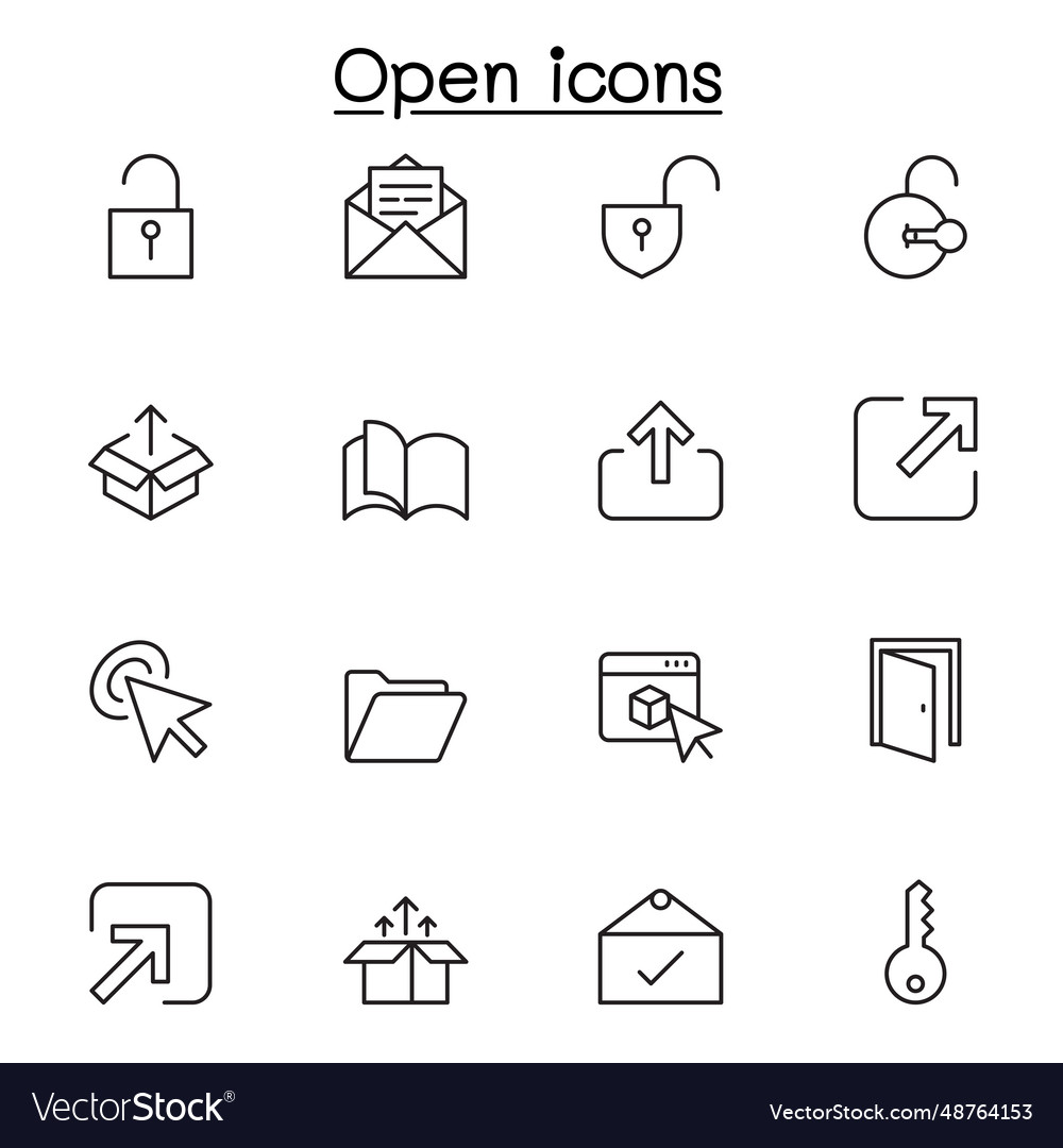 Open icon set in thin line style editable stroke Vector Image