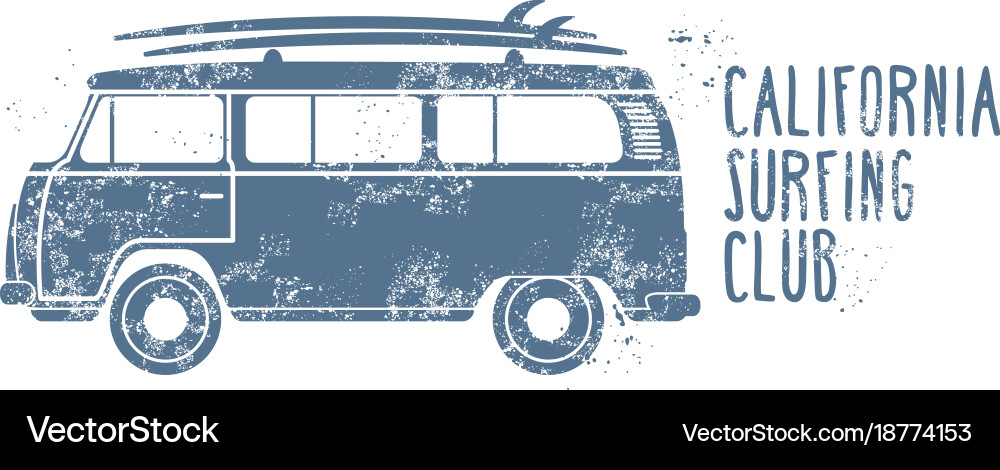 Retro van with surfboards on ro- minibus Vector Image