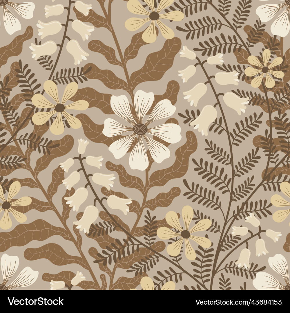 Seamless beige background with weaving flowers Vector Image