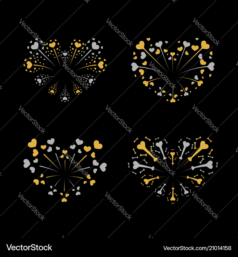 Beautiful heart-fireworks set bright romantic Vector Image