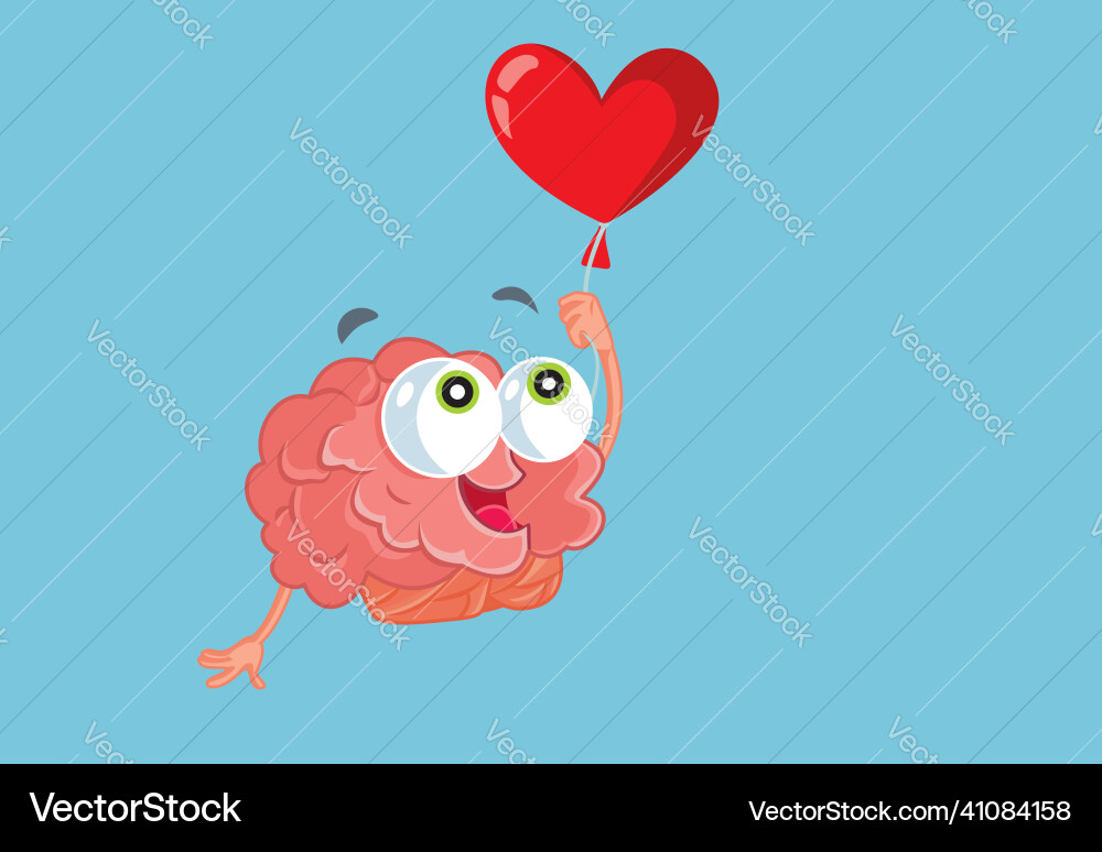 Brain holding a heart cartoon Royalty Free Vector Image