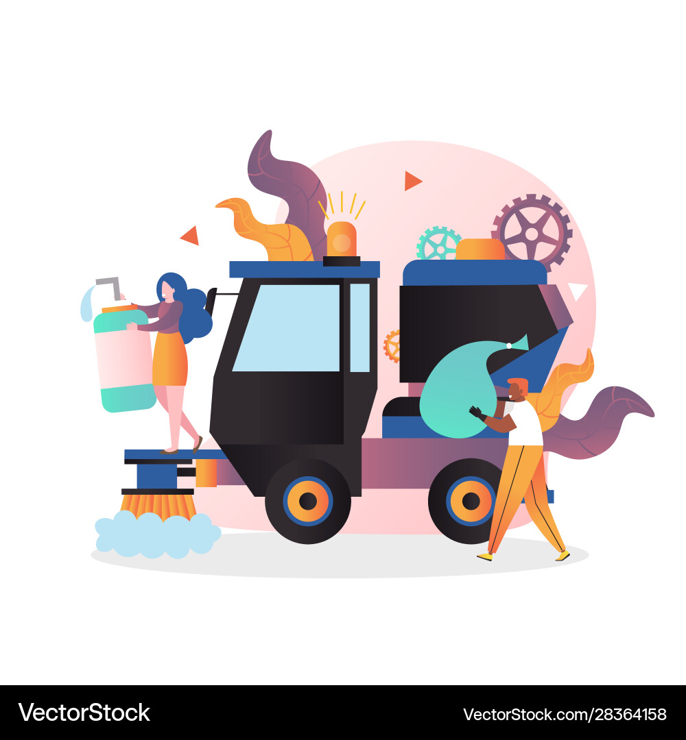 Cleaning street concept for web banner Royalty Free Vector
