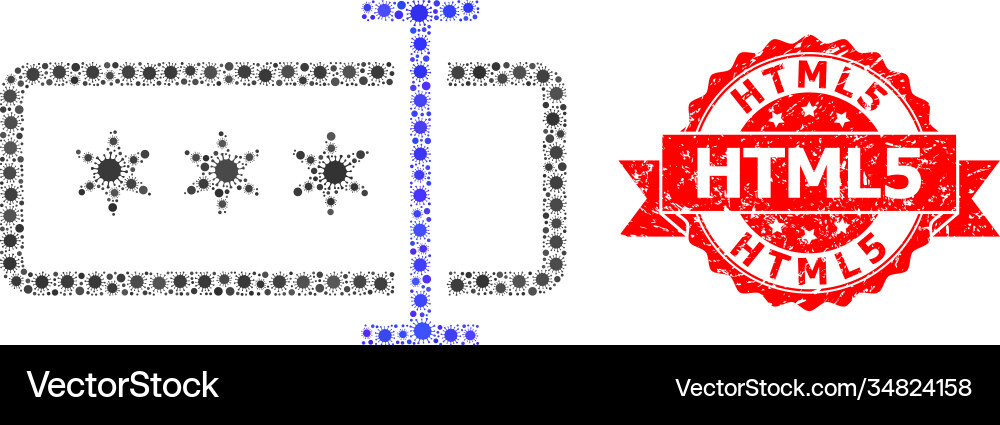 Distress html5 stamp and virus mosaic password Vector Image