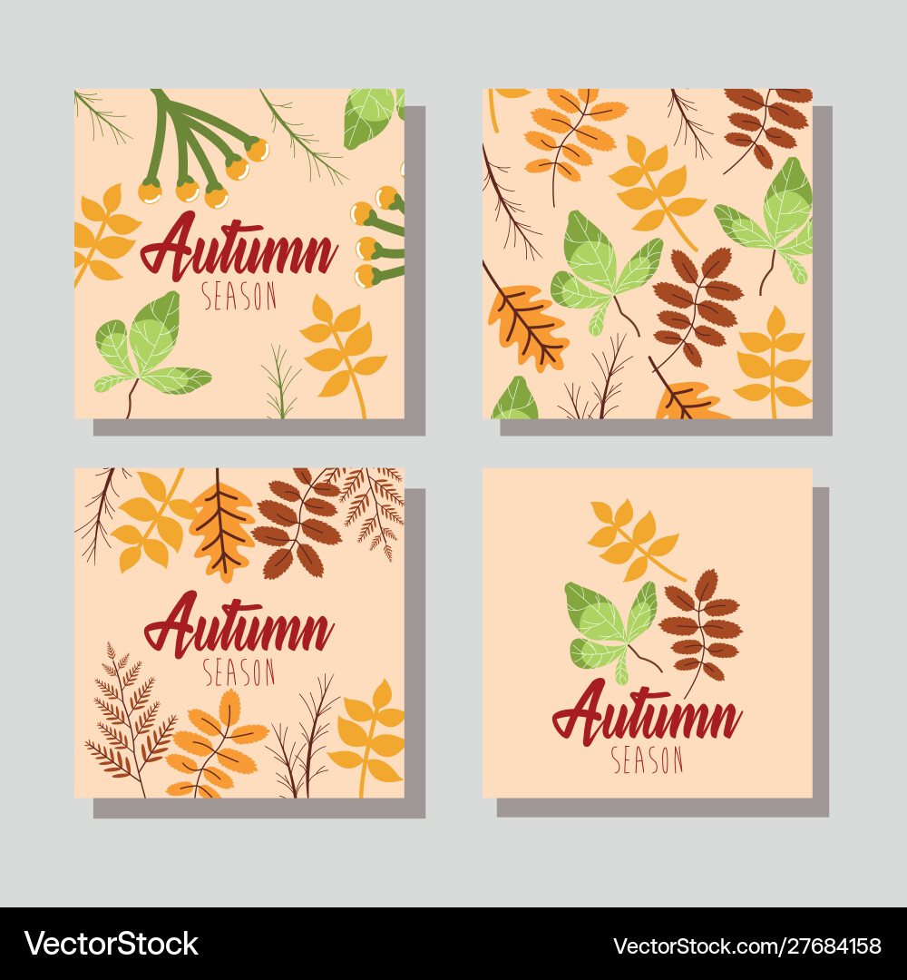 Hello autumn season bundle cards Royalty Free Vector Image