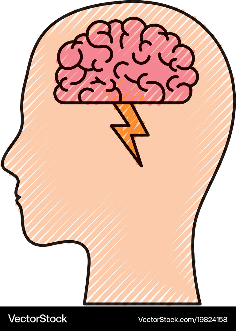 Human face silhouette with brain ray Royalty Free Vector