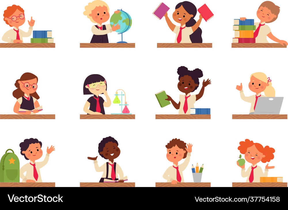 Kids study at desk kid studying with laptop boy Vector Image