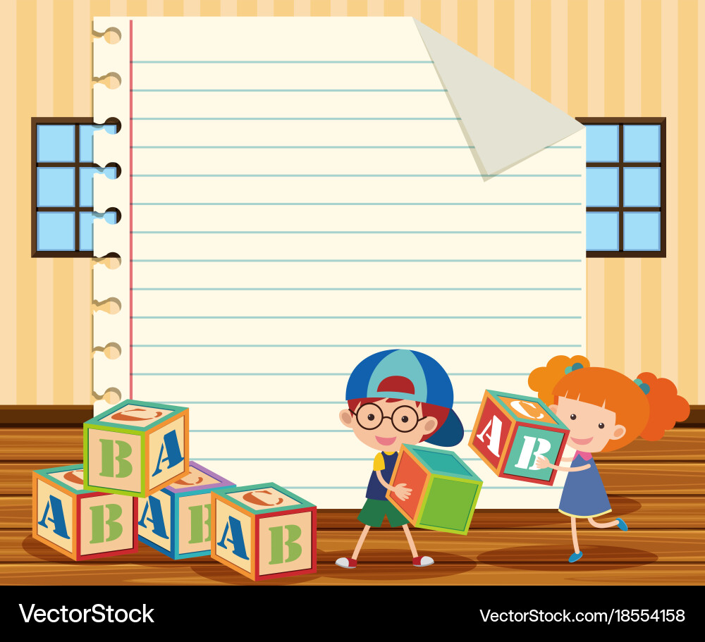 Paper template with kids and blocks Royalty Free Vector