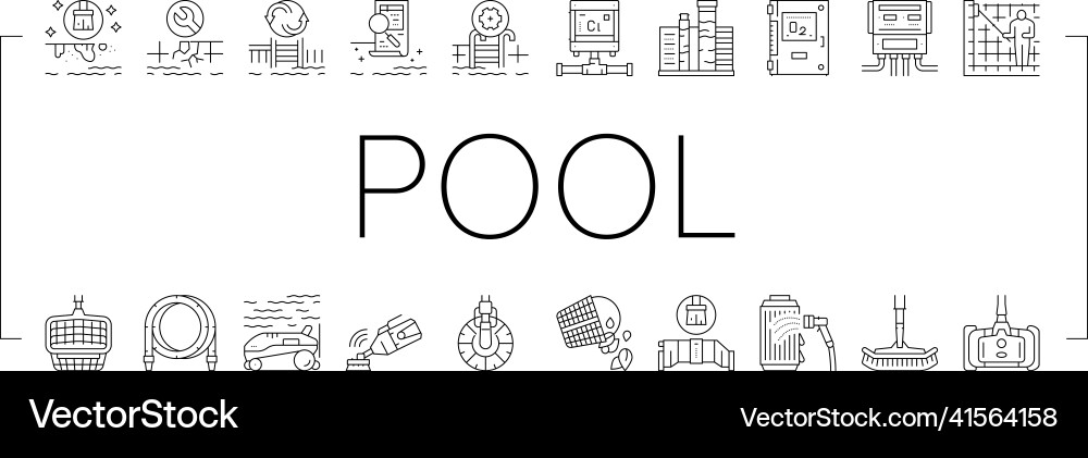 Pool cleaning service collection icons set Vector Image