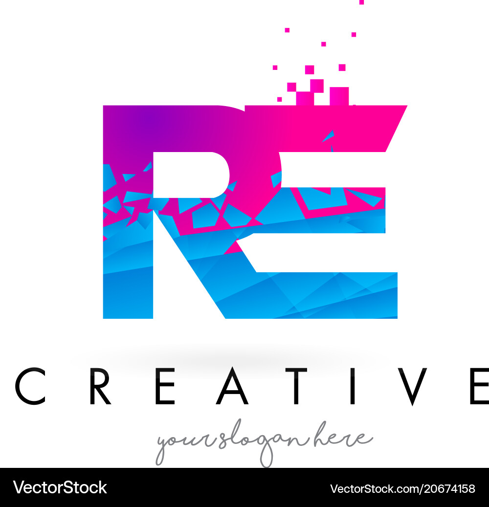 Re r e letter logo with shattered broken blue Vector Image