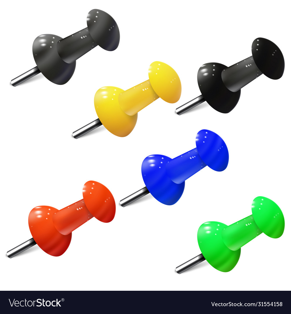 Set realistic push pins in different colors Vector Image