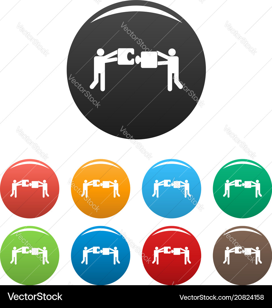 Teamwork with puzzle icons set color Royalty Free Vector