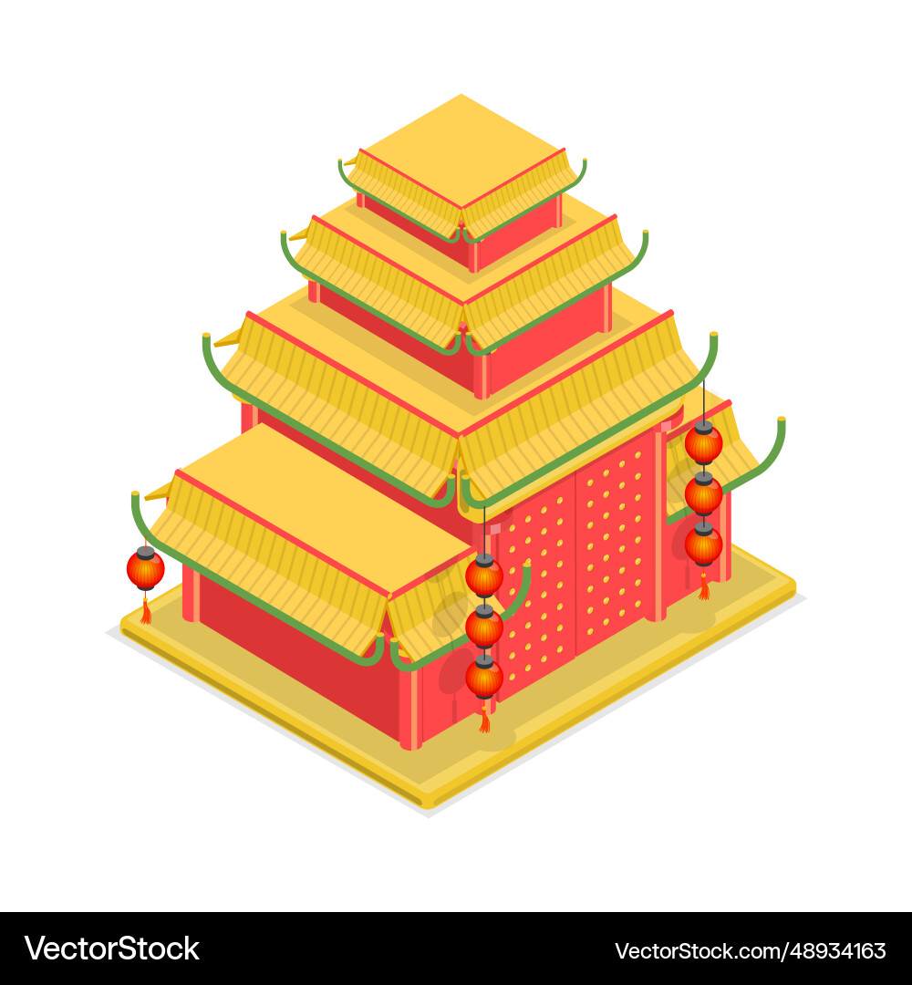 3d isometric flat set of chinese temples Vector Image