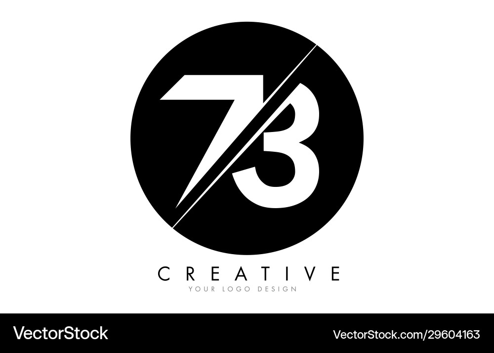 73 7 3 number logo design with a creative cut and Vector Image