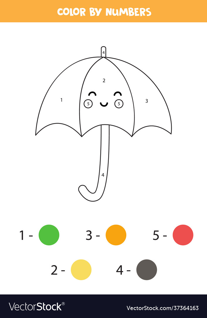Color cartoon umbrella numbers worksheet Vector Image
