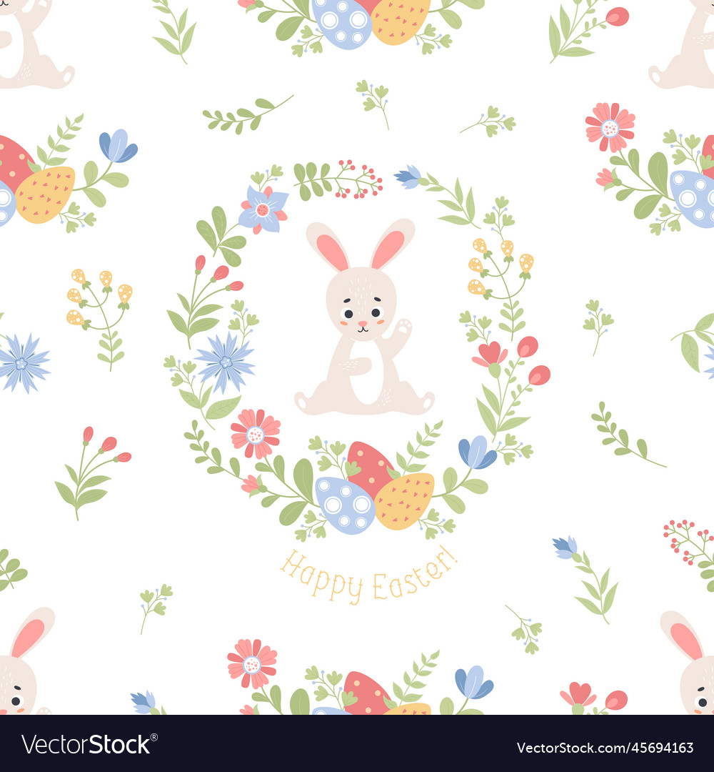Easter seamless pattern cute bunny with flowers Vector Image