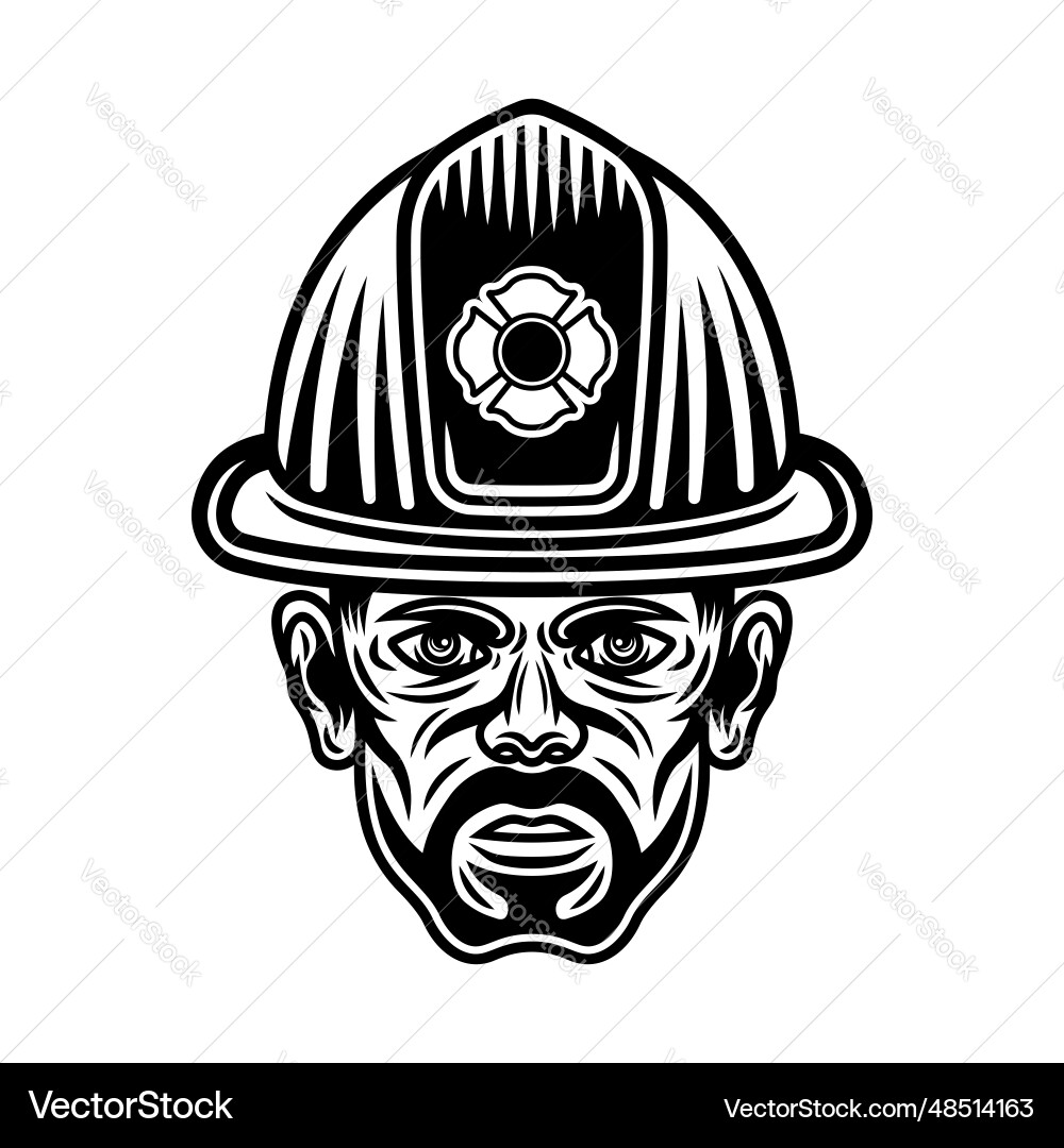 Fireman head in firefighter helmet character Vector Image