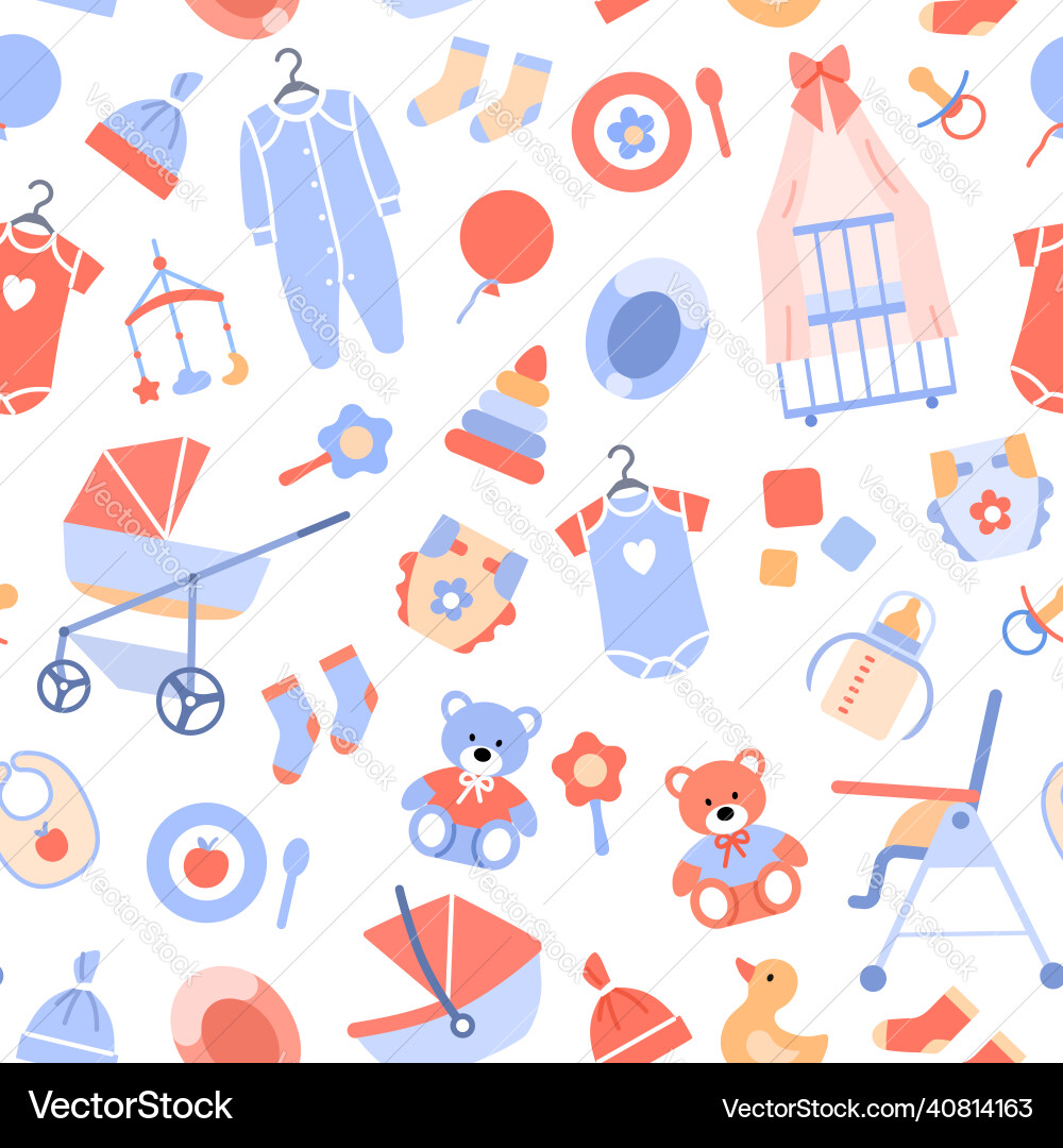 Flat baby background seamless pattern baby shower Vector Image