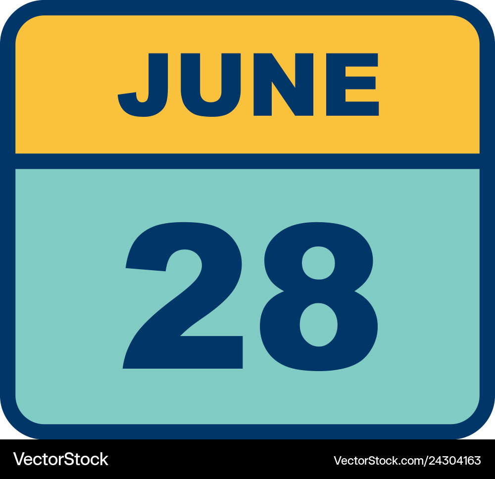 June 28th date on a single day calendar Royalty Free Vector