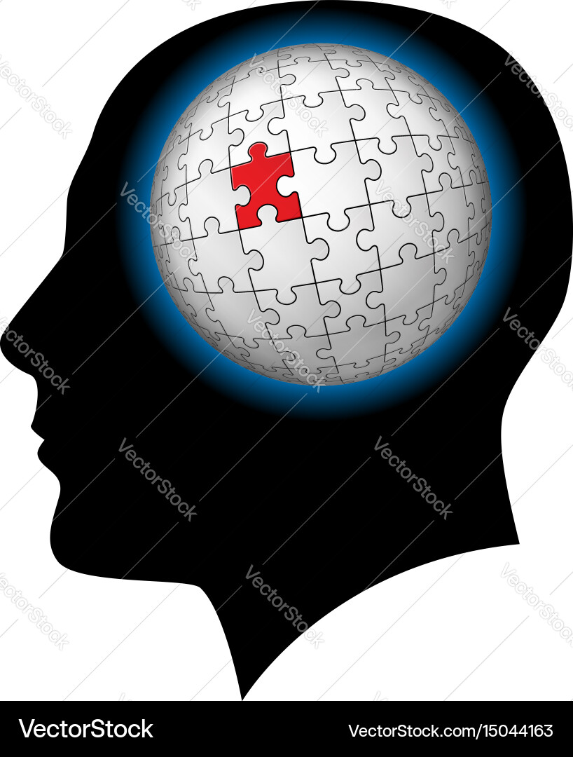 Man with puzzle sphere in the head on white Vector Image
