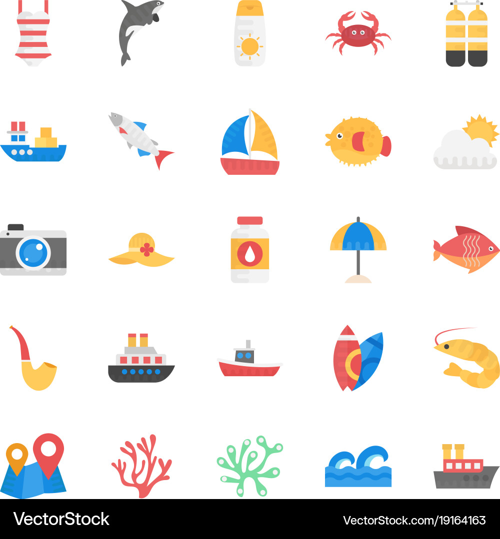 Sea life flat icons set Royalty Free Vector Image