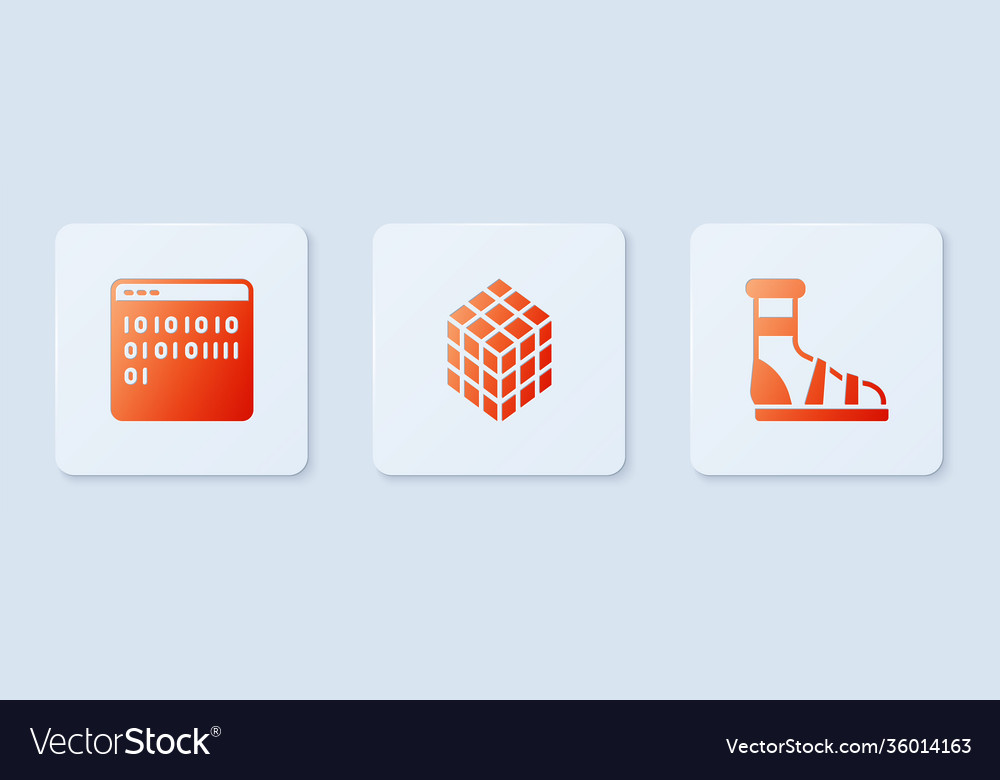 Set rubik cube binary code and slippers Royalty Free Vector