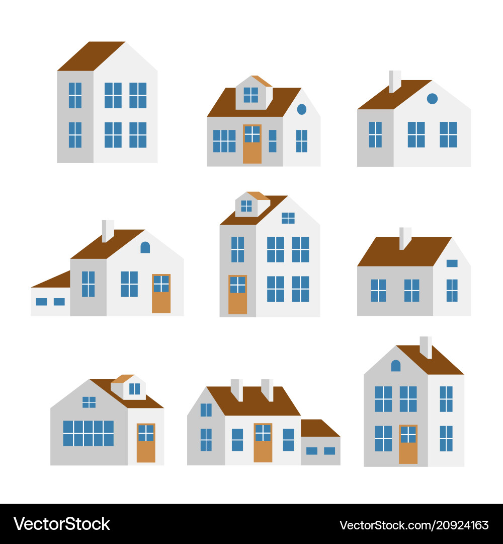 Small and big white houses isolated set Royalty Free Vector