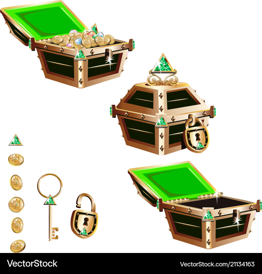 Treasure chest with a gold frame and crystals Vector Image