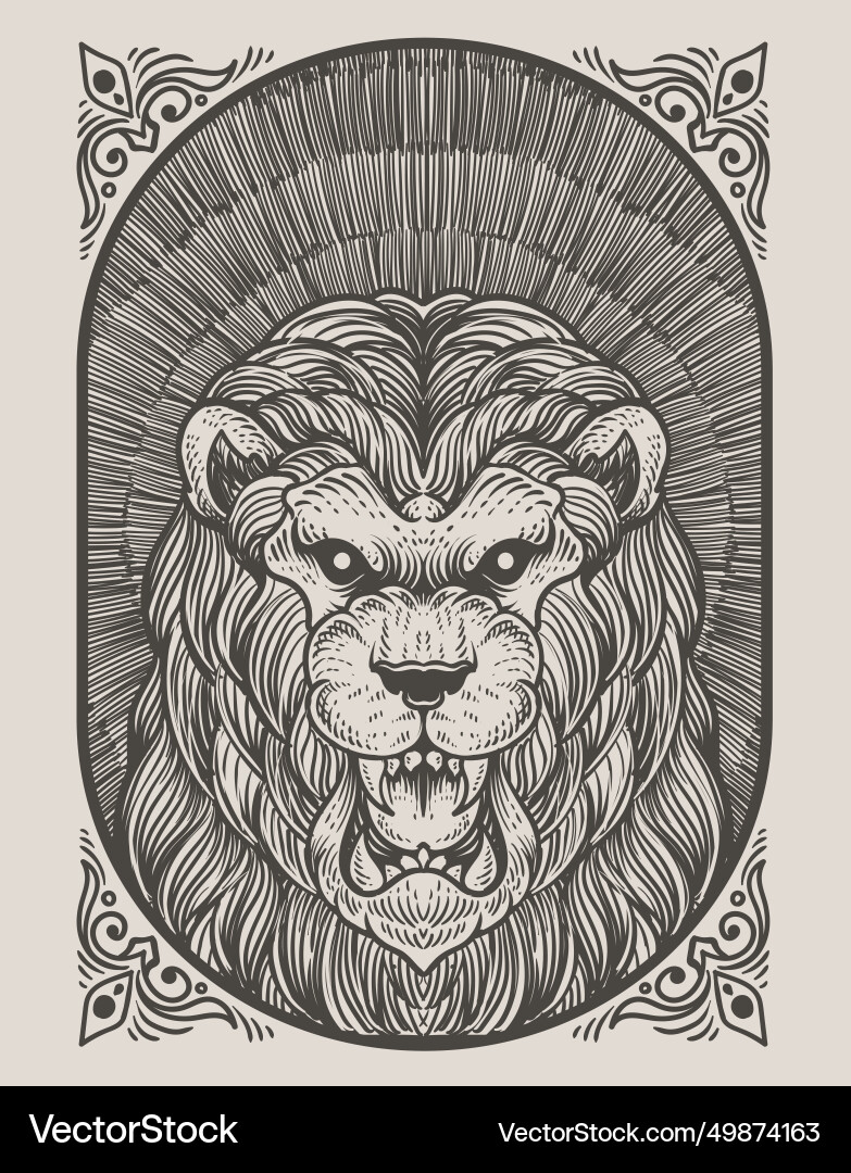 Vintage lion with engraving style Royalty Free Vector Image