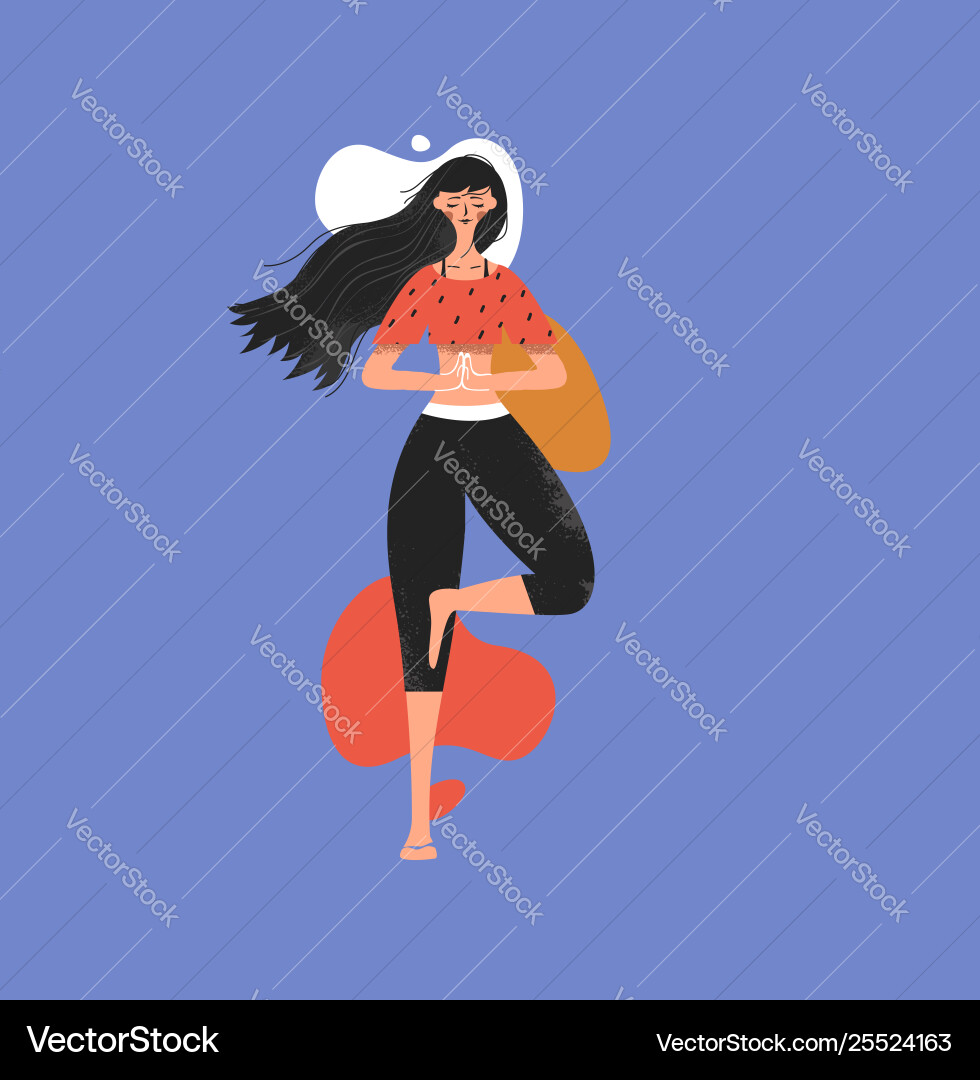 Woman doing tree pose yoga on abstract background Vector Image