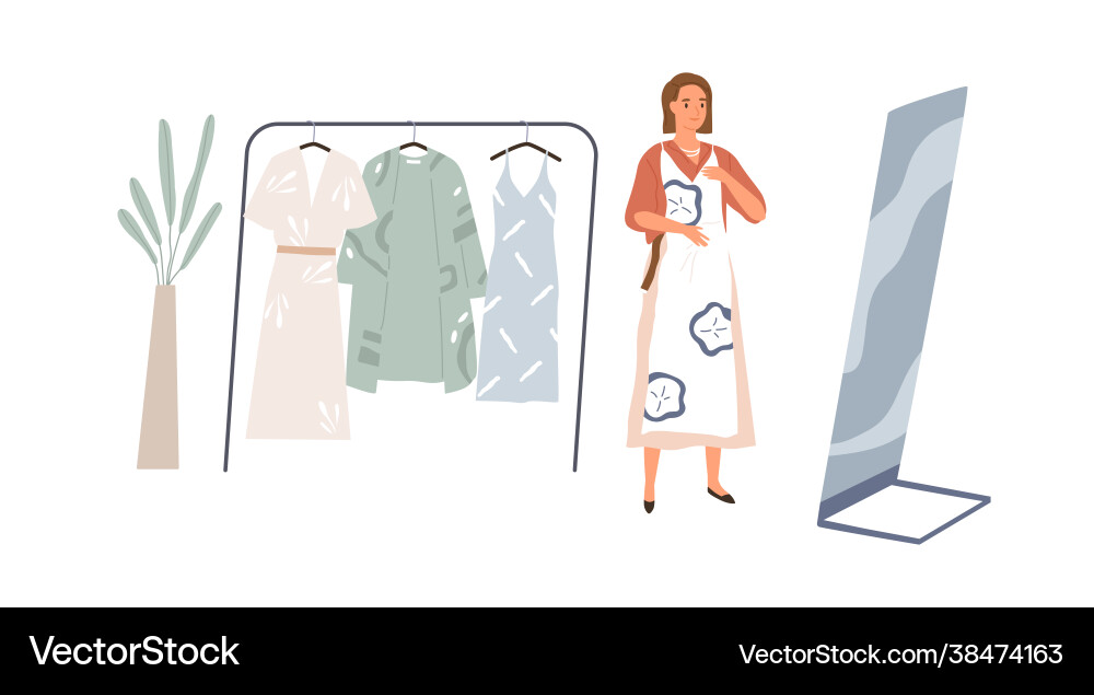 Young woman looking at her mirror reflection Vector Image
