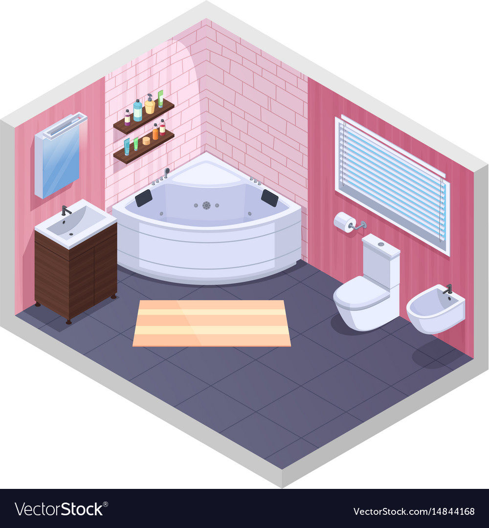 Angular bath isometric interior Royalty Free Vector Image
