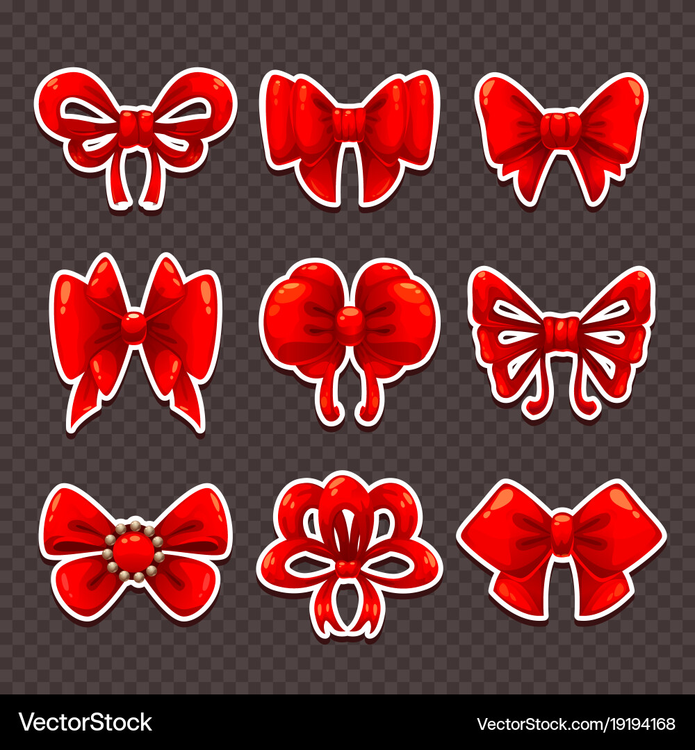 Beautiful cartoon red bows set Royalty Free Vector Image