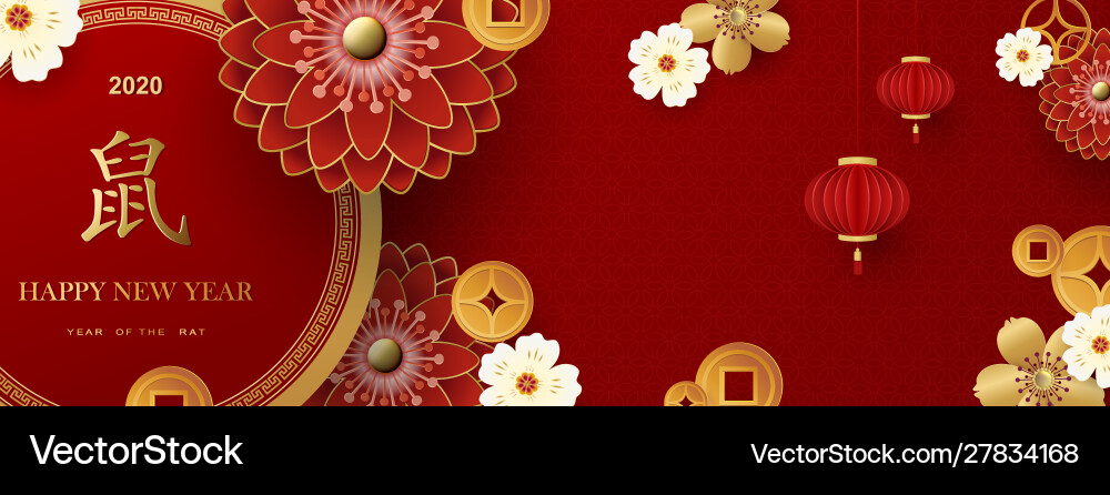 Bright banner with chinese elements for 2020 new Vector Image