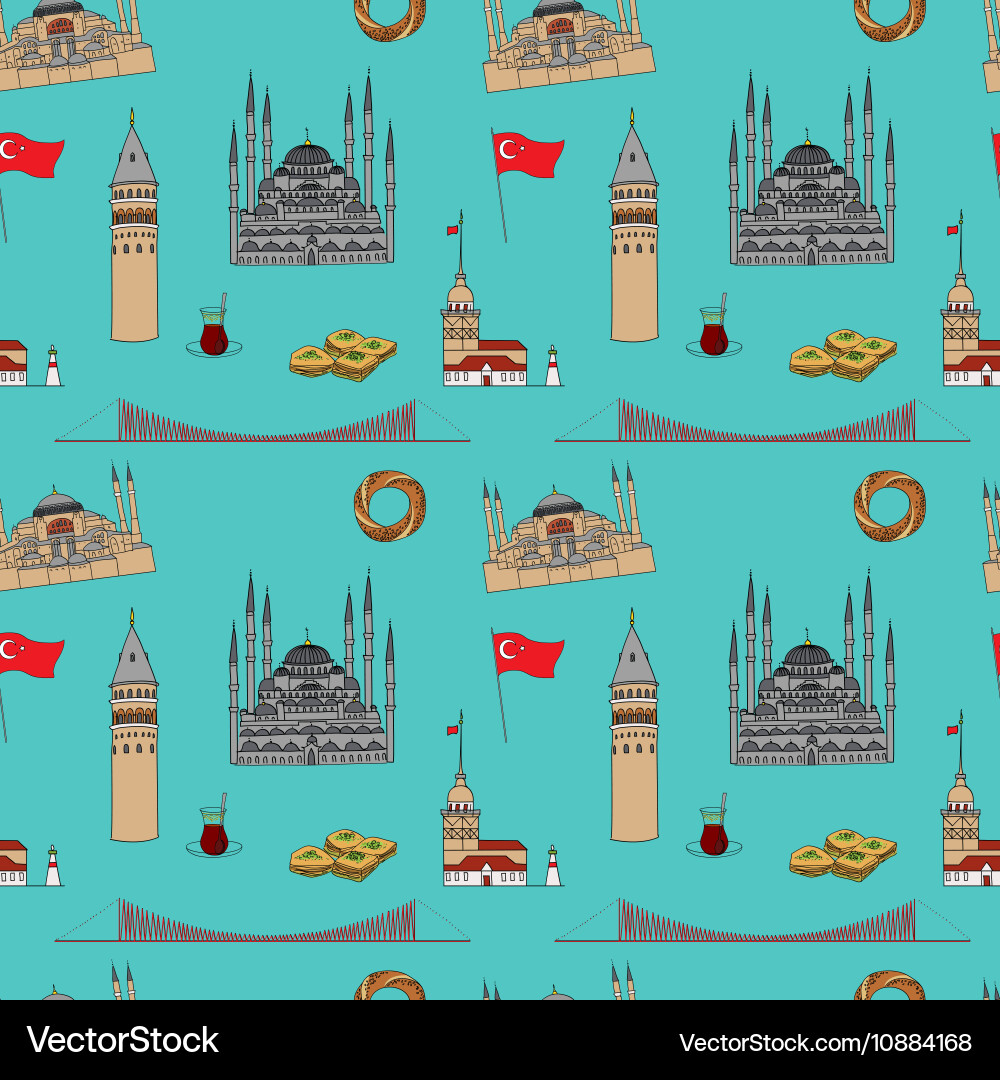 Colorful istanbul tourist seamless pattern Vector Image
