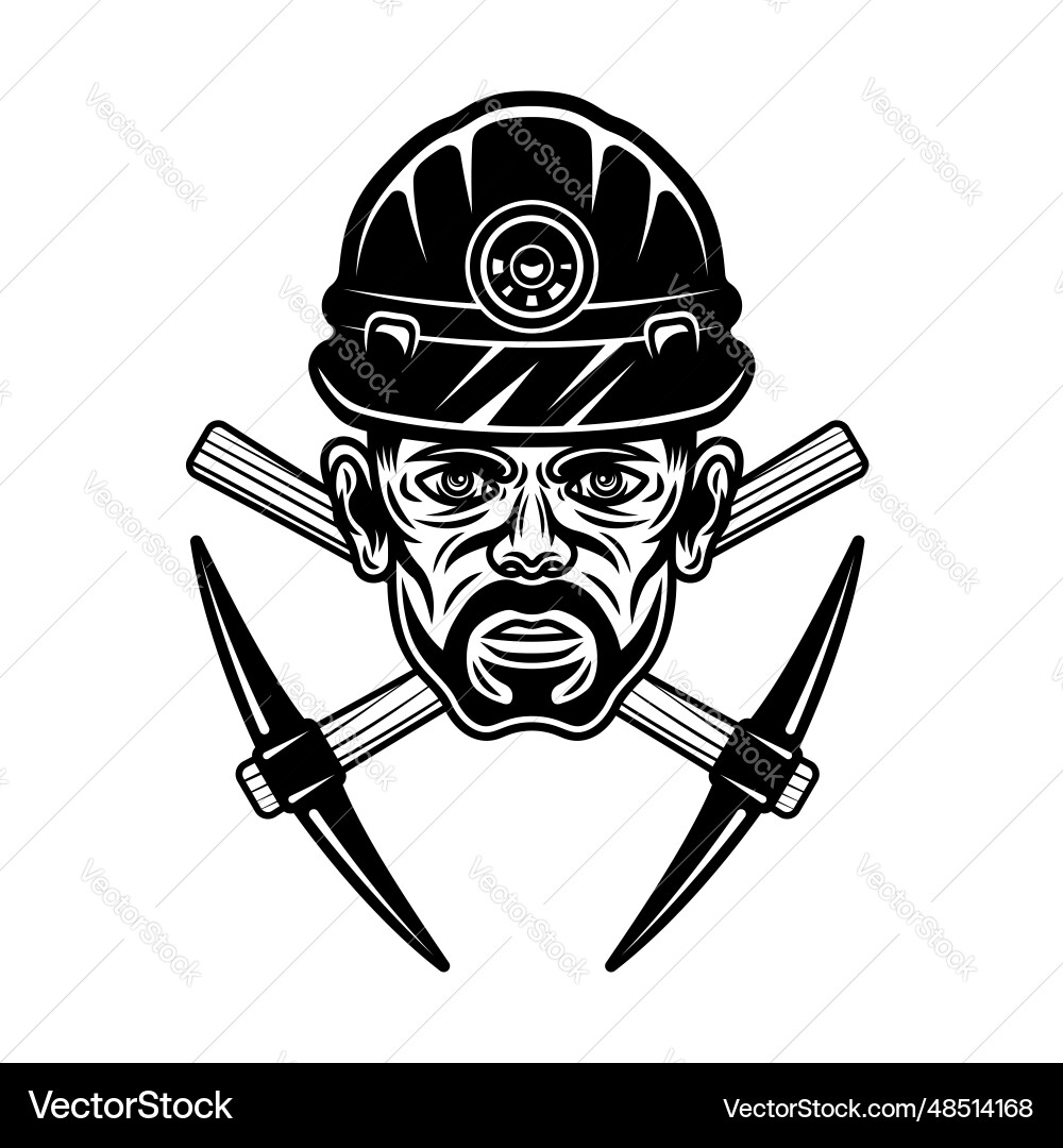 Miner in protective helmet and two crossed Vector Image