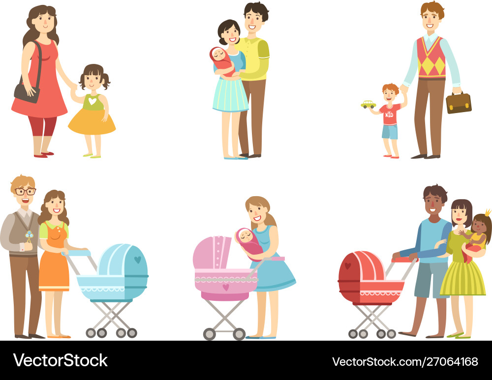 Parents daily routine activities set mothers Vector Image