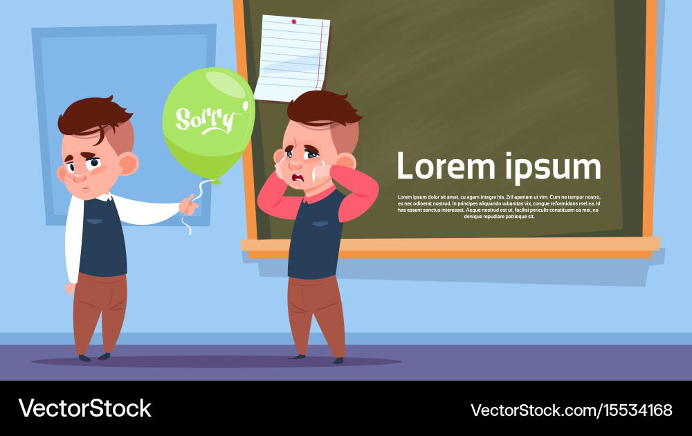 Pupils in class room two school boys asking sorry Vector Image