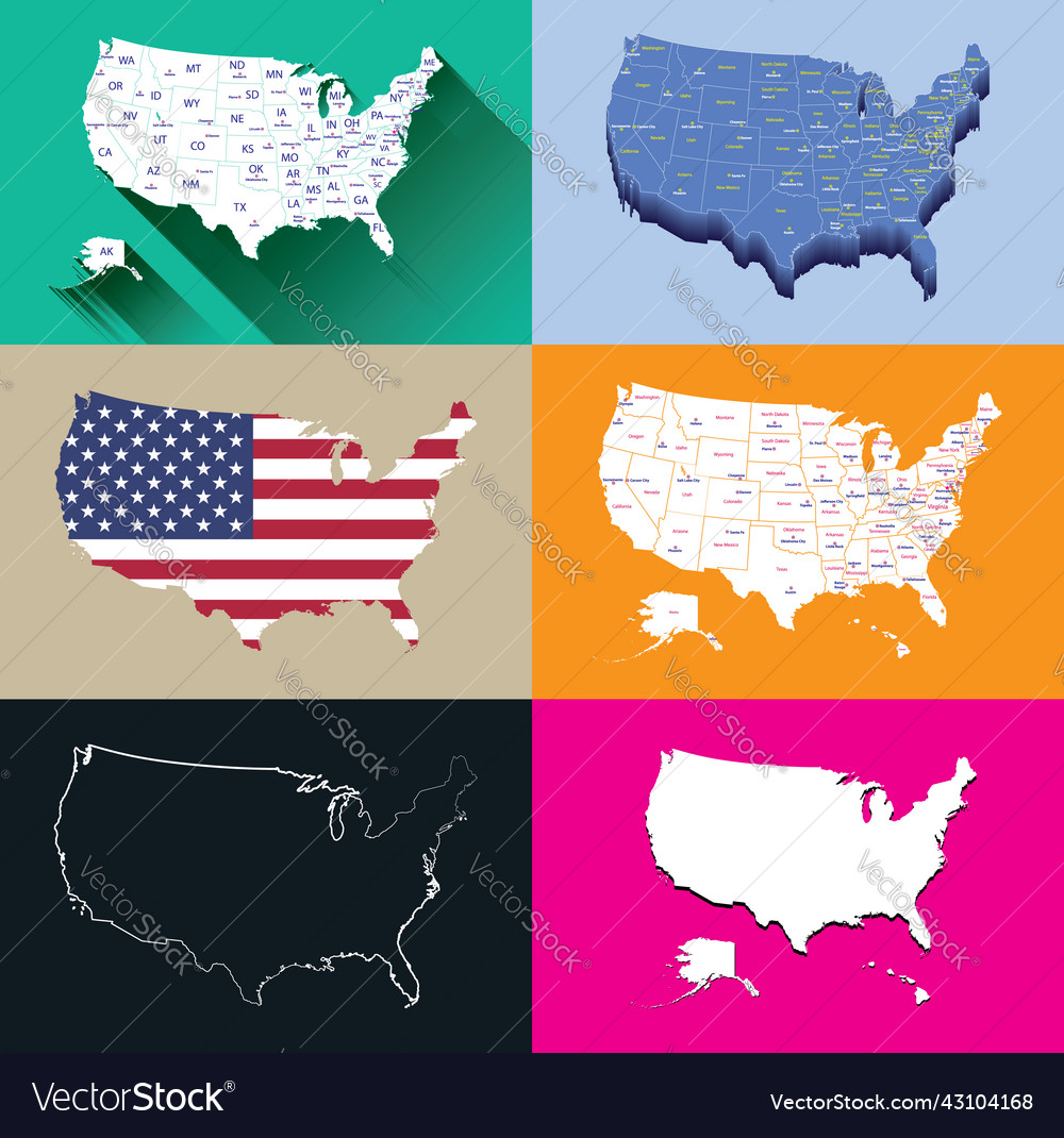 United states isolated maps set Royalty Free Vector Image