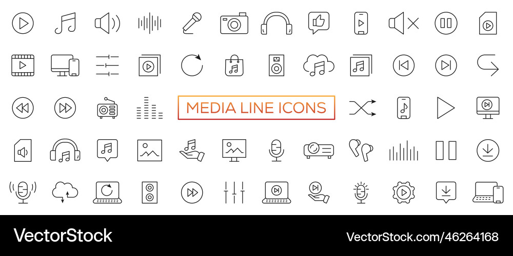Video and audio thin line icons audio Royalty Free Vector