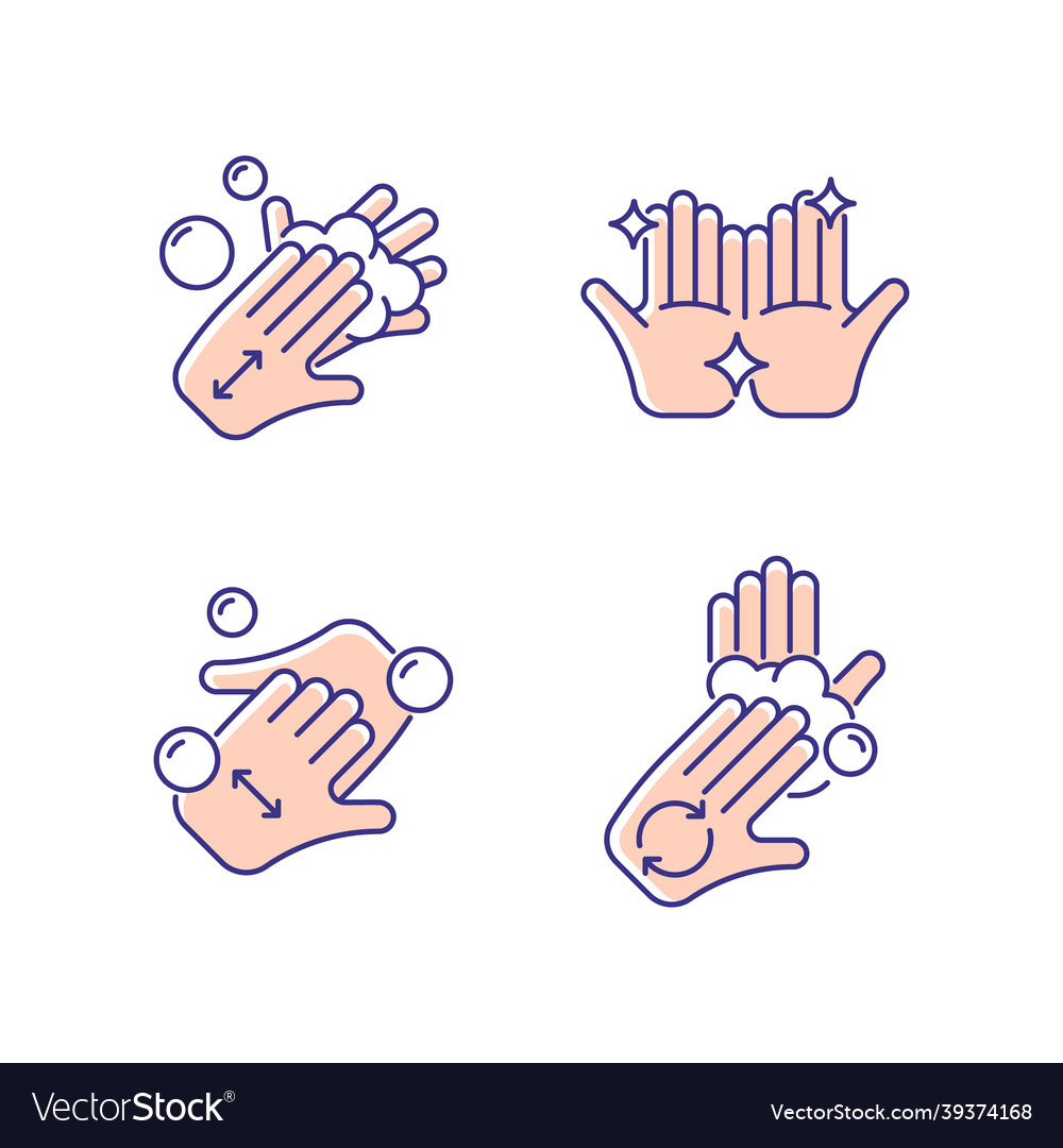 Washing hands instruction rgb color icons set Vector Image