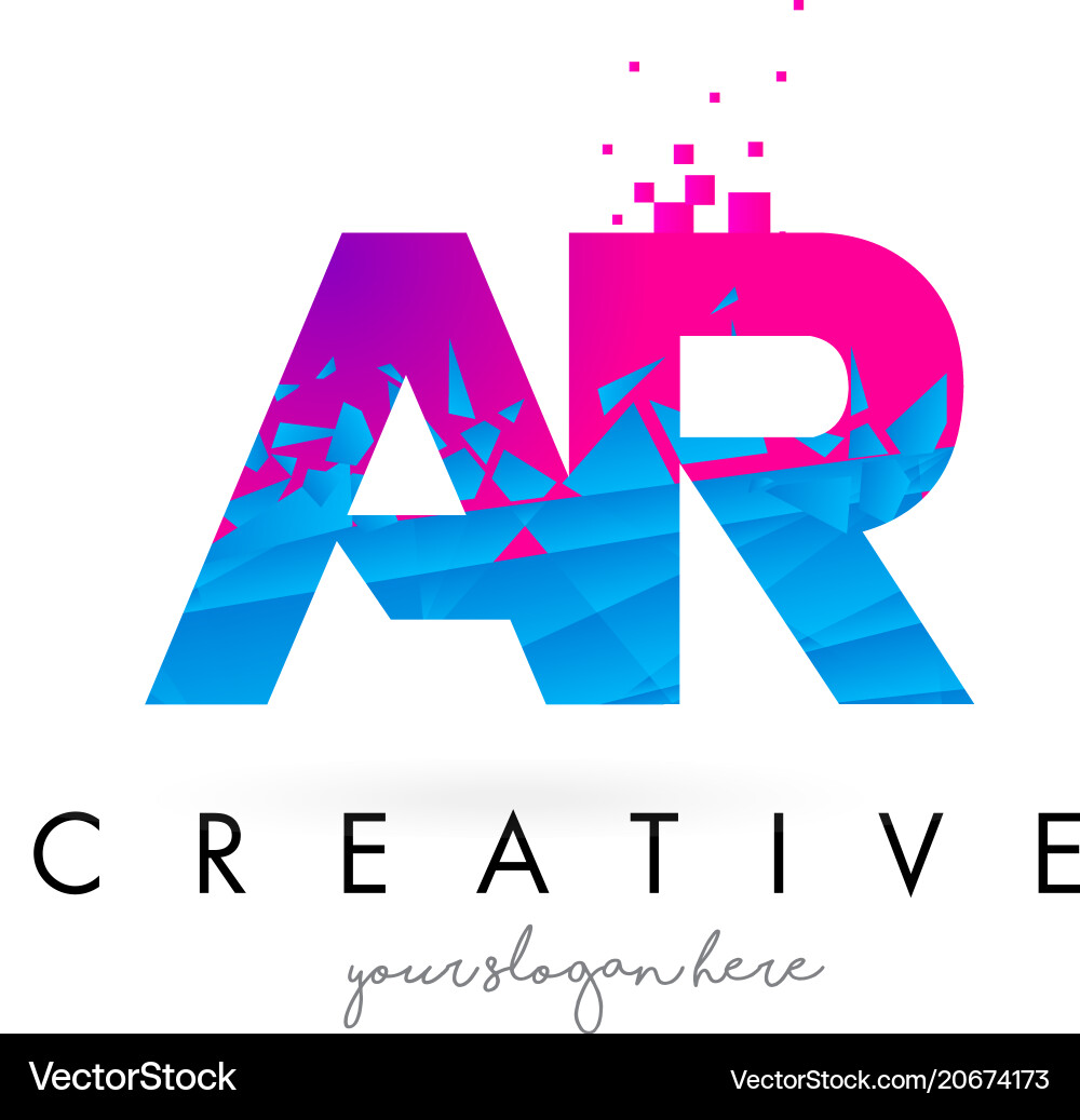 Ar a r letter logo with shattered broken blue Vector Image