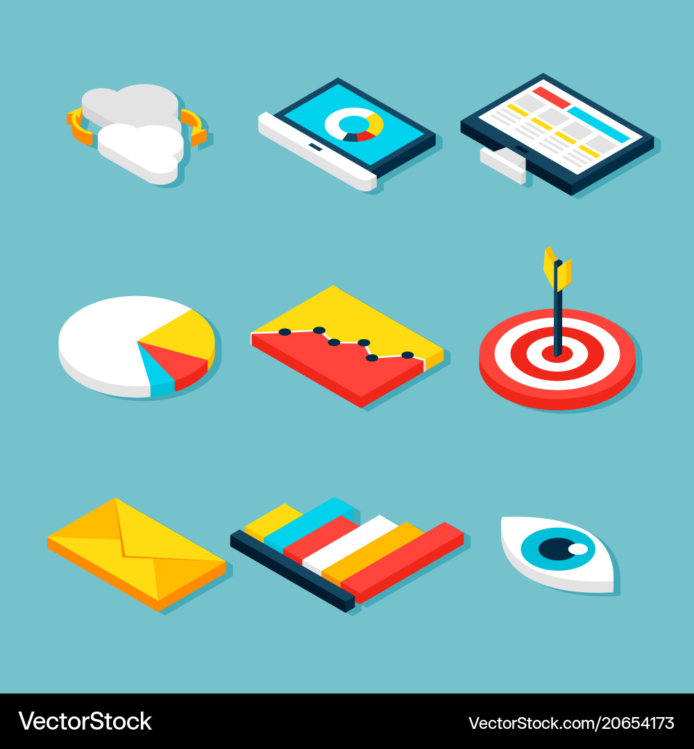 Business analytics isometric objects Royalty Free Vector