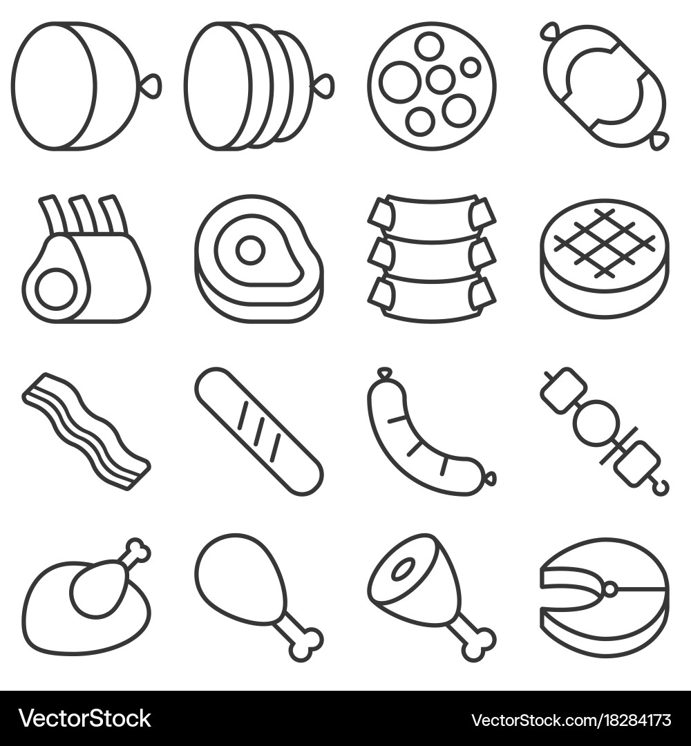 Butchery products line icon set Royalty Free Vector Image