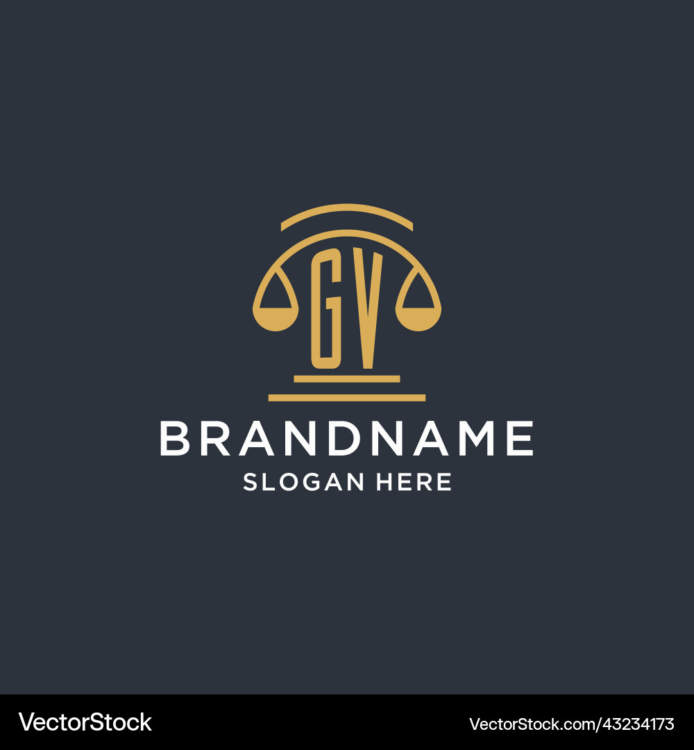 Gv initial with scale of justice logo design Vector Image