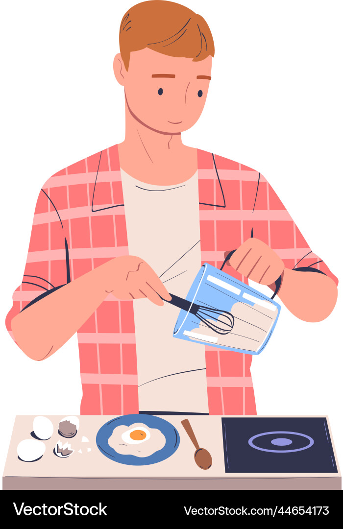 Man character cooking at home standing at table Vector Image