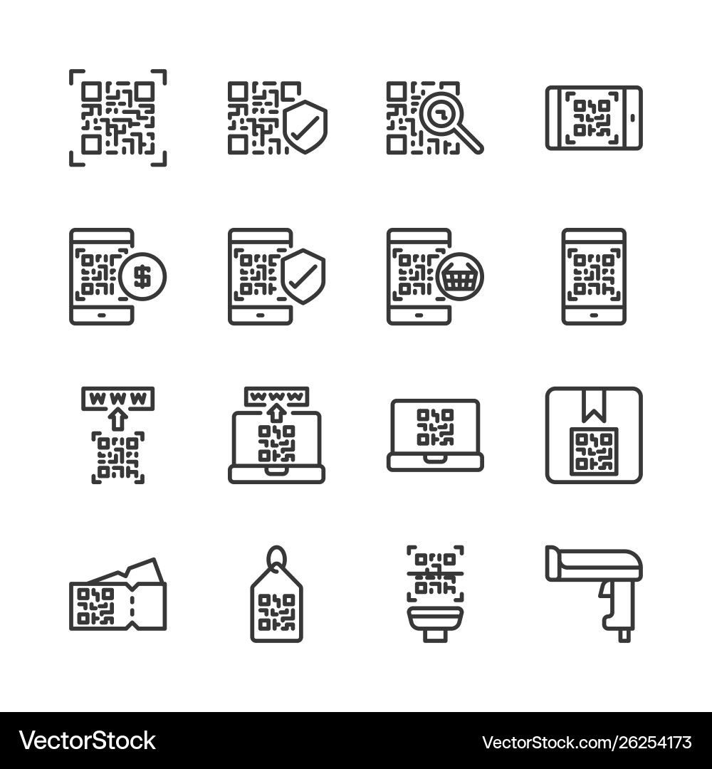 Qr code related icon set Royalty Free Vector Image