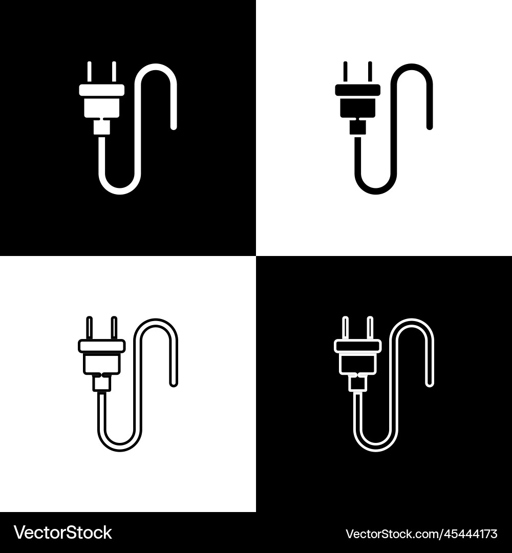 Set electric plug icon isolated on black and white